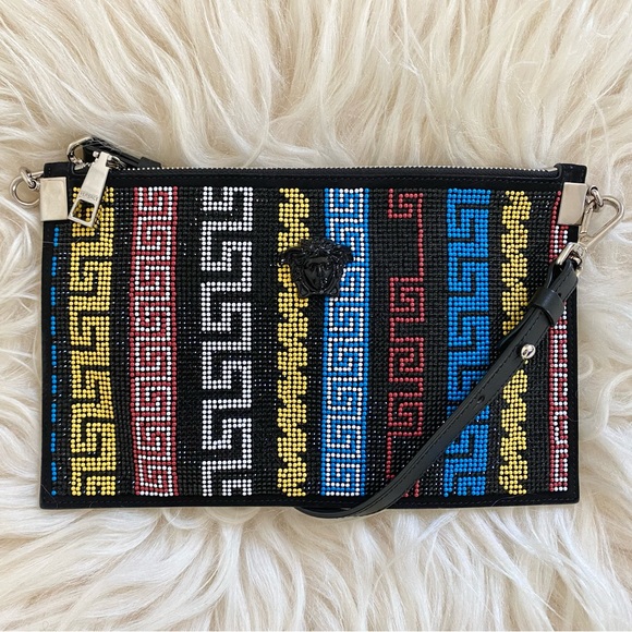 Versace | Bags | Versace Crystal Multicolor Black Leather Medusa ...